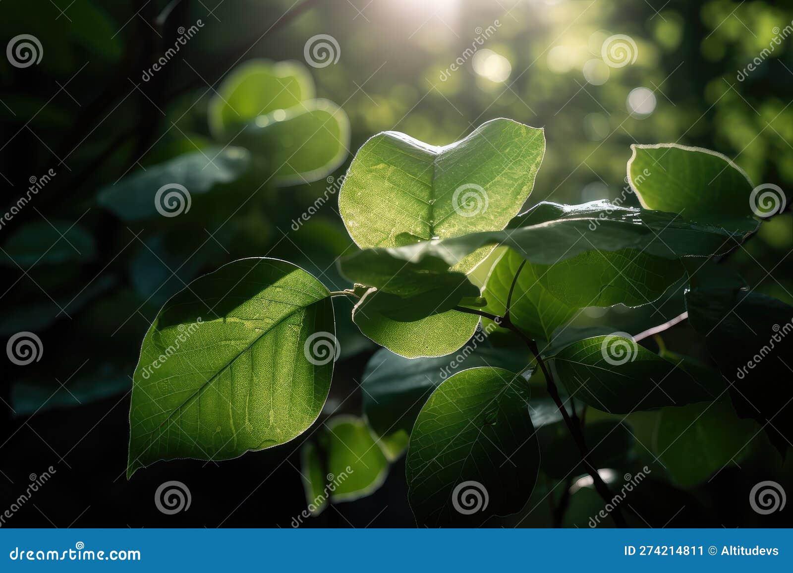 Close-up of Drooping Green Leaves, with Sunlight Filtering through ...