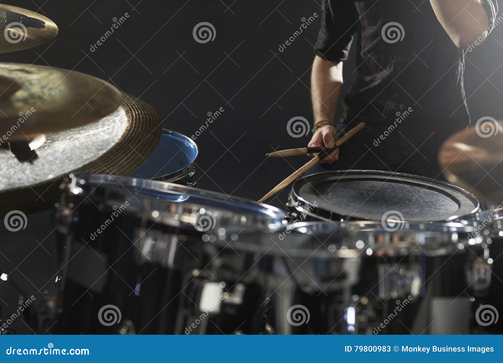Close Up of Drummer Playing Drum Kit in Studio Stock Image - Image of ...