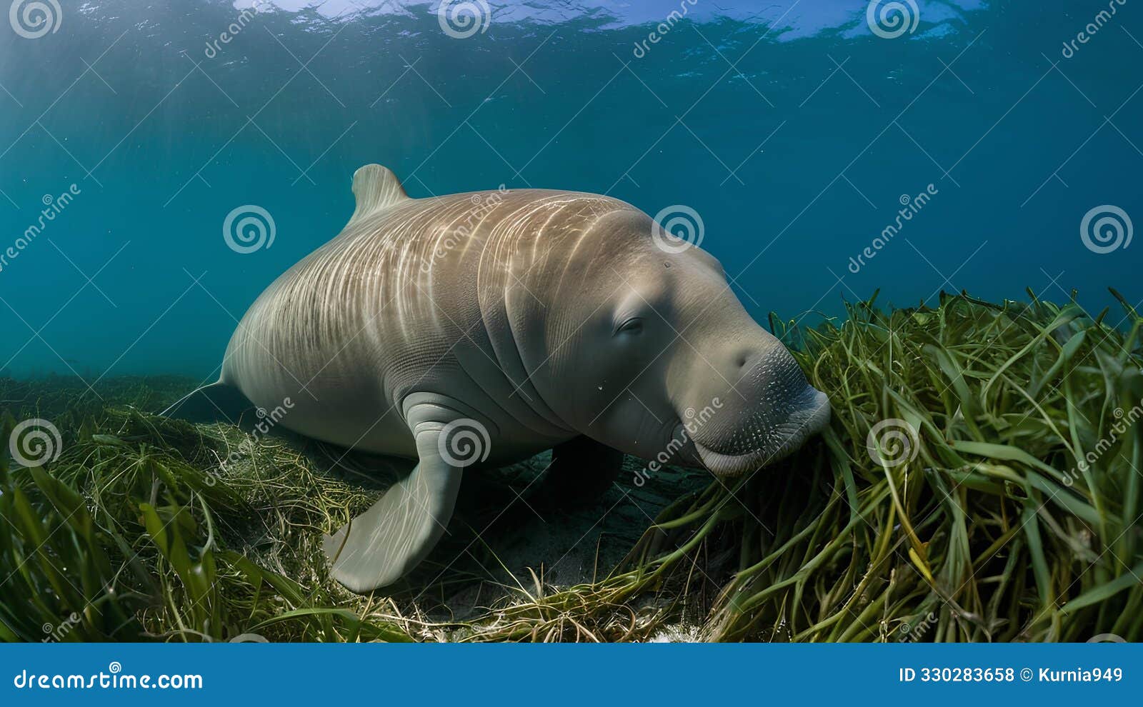 Close Up of Dugong Swimming Underwater in the River Stock Illustration ...