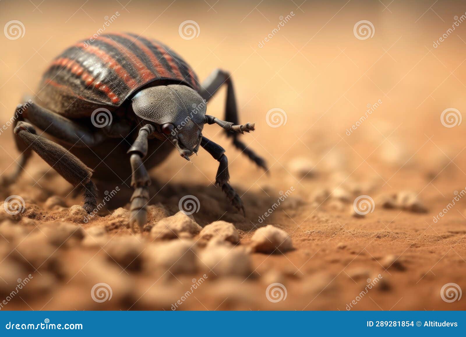 Close-up of Dung Beetle Pushing Ball on Sandy Terrain Stock Photo ...
