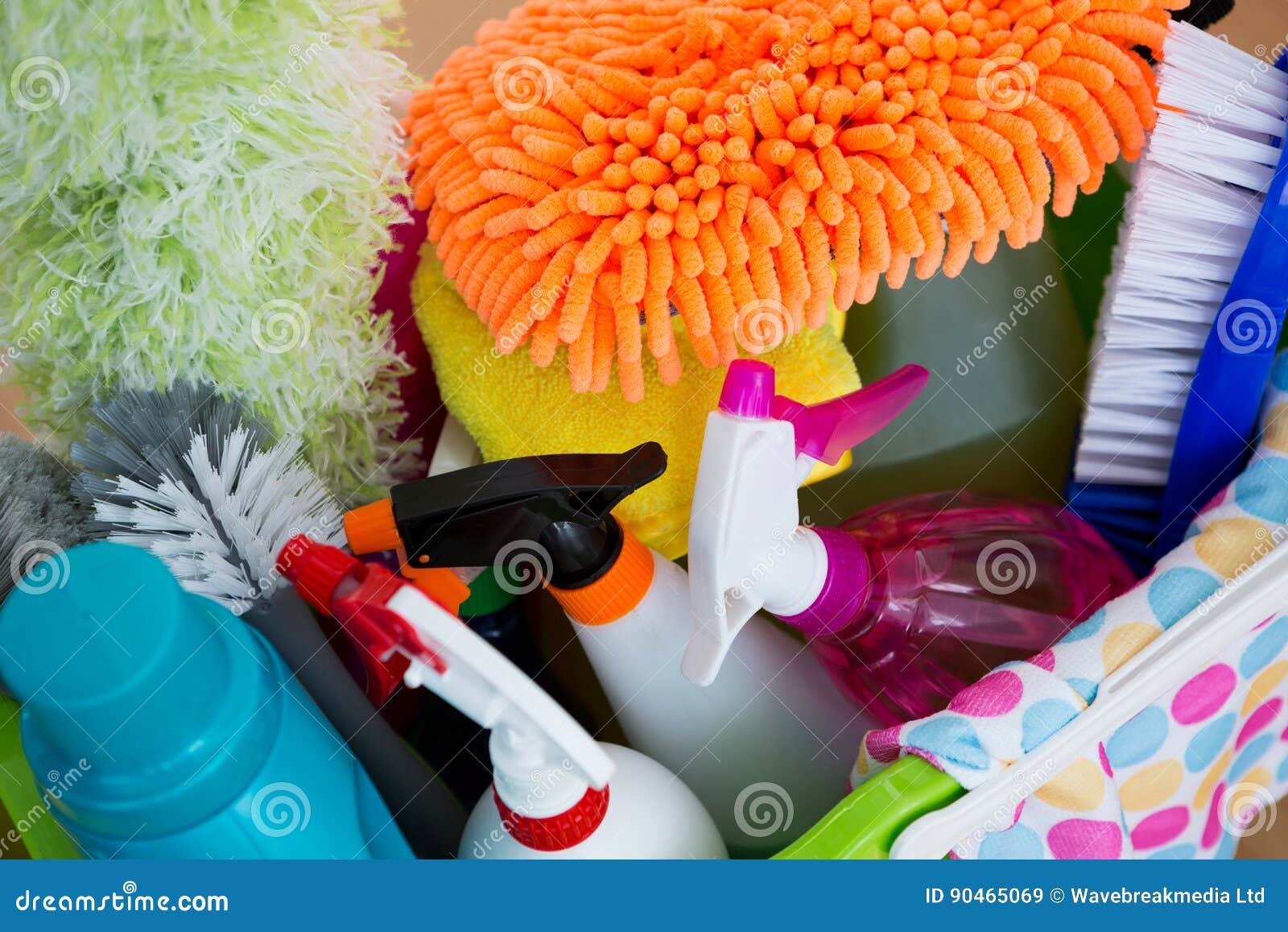 Close Up of Duster and Cleaning Equipment in Bucket Stock Image - Image ...
