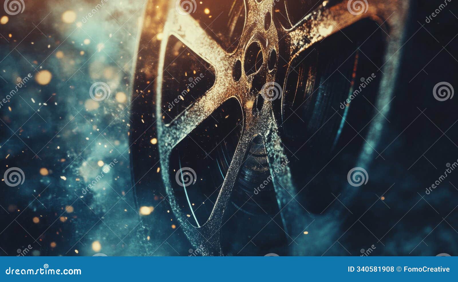 Close-up of a Dusty Film Reel with Sparkling Particles Stock ...