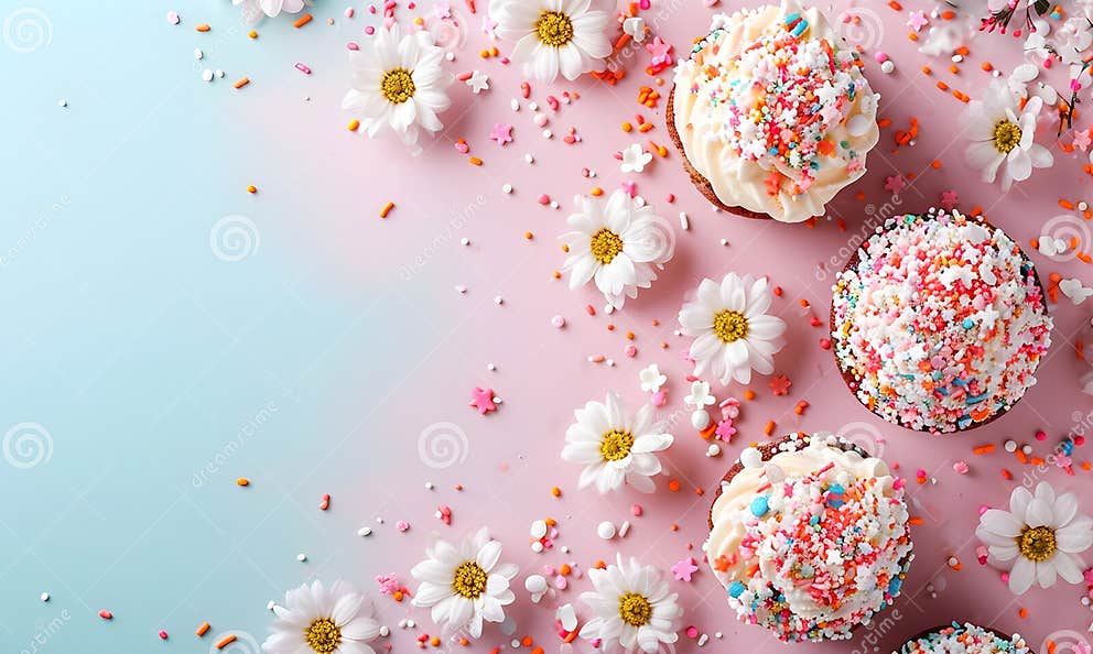 Easter Cakes on Gradient Background.Top View Stock Illustration ...
