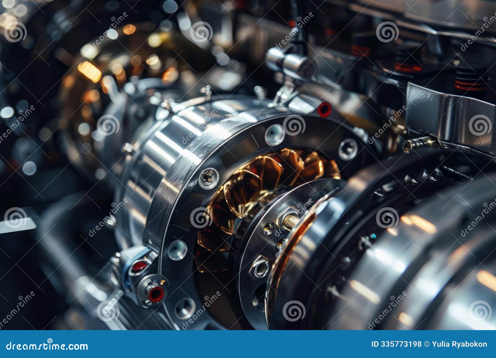 Close Up of Electric Car Engine Showing Complex Mechanical Components ...