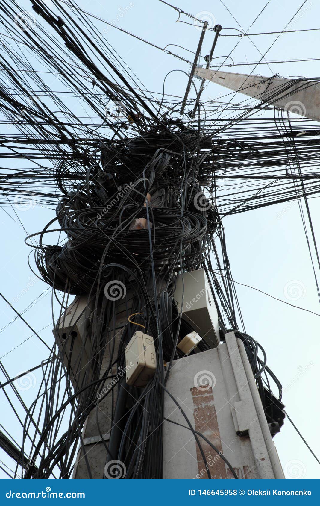 Close Up of a Electrical Cable. Poles of Electricity and Wire Cable ...