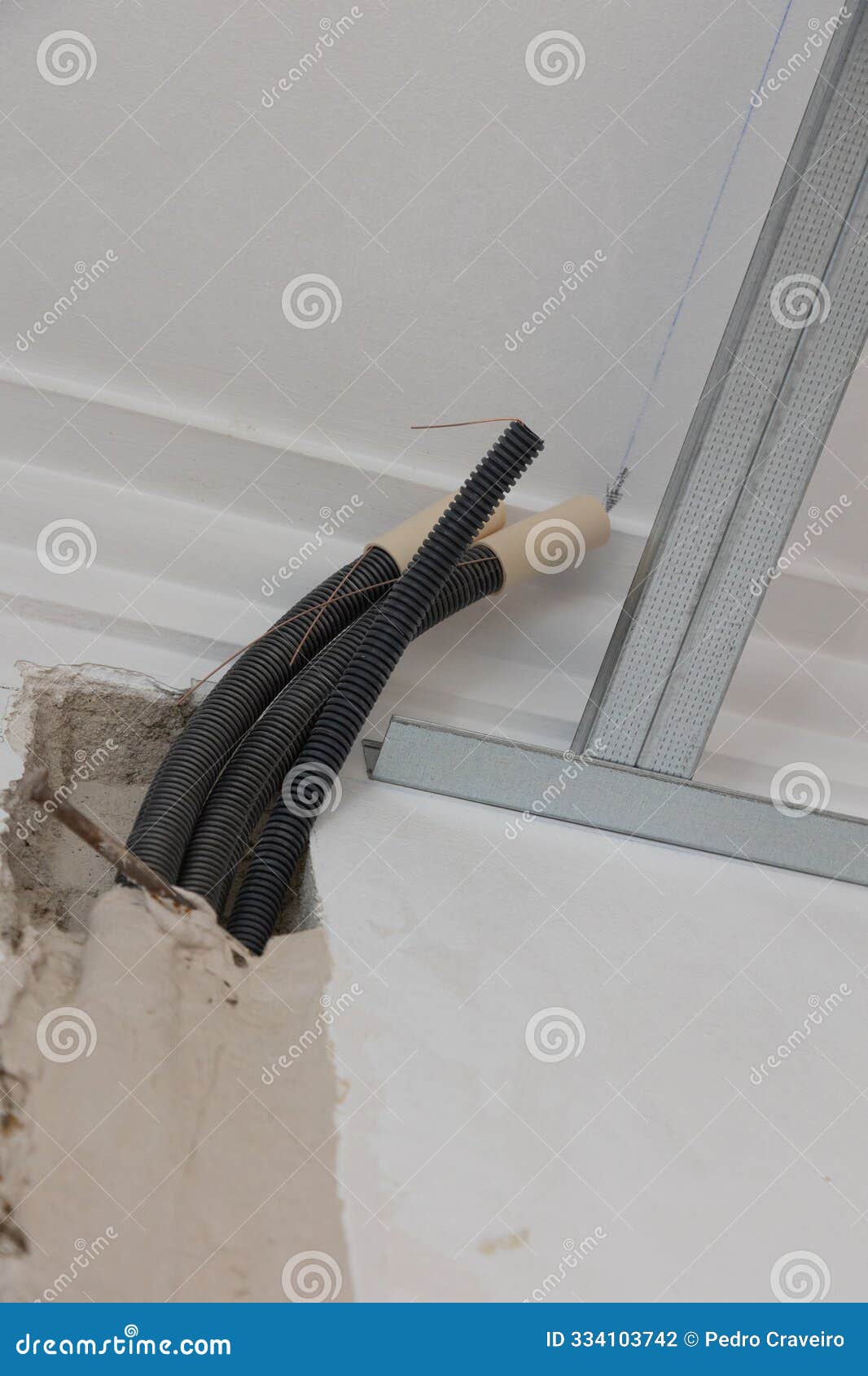 Close-up of Electrical Cables and Conduits during a Home Renovation ...