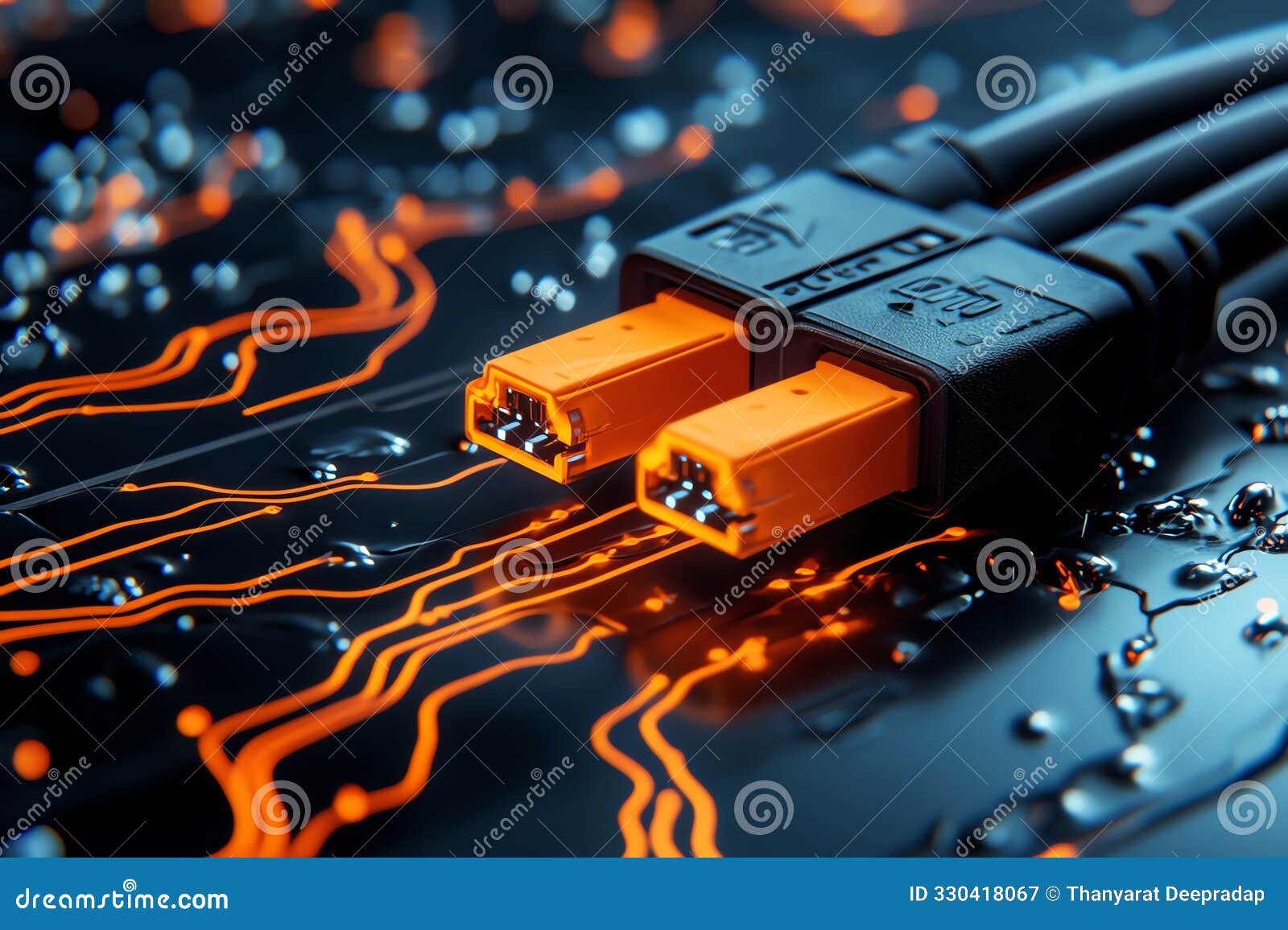 Close-up of Electrical Connectors with Glowing Circuits, Depicting ...
