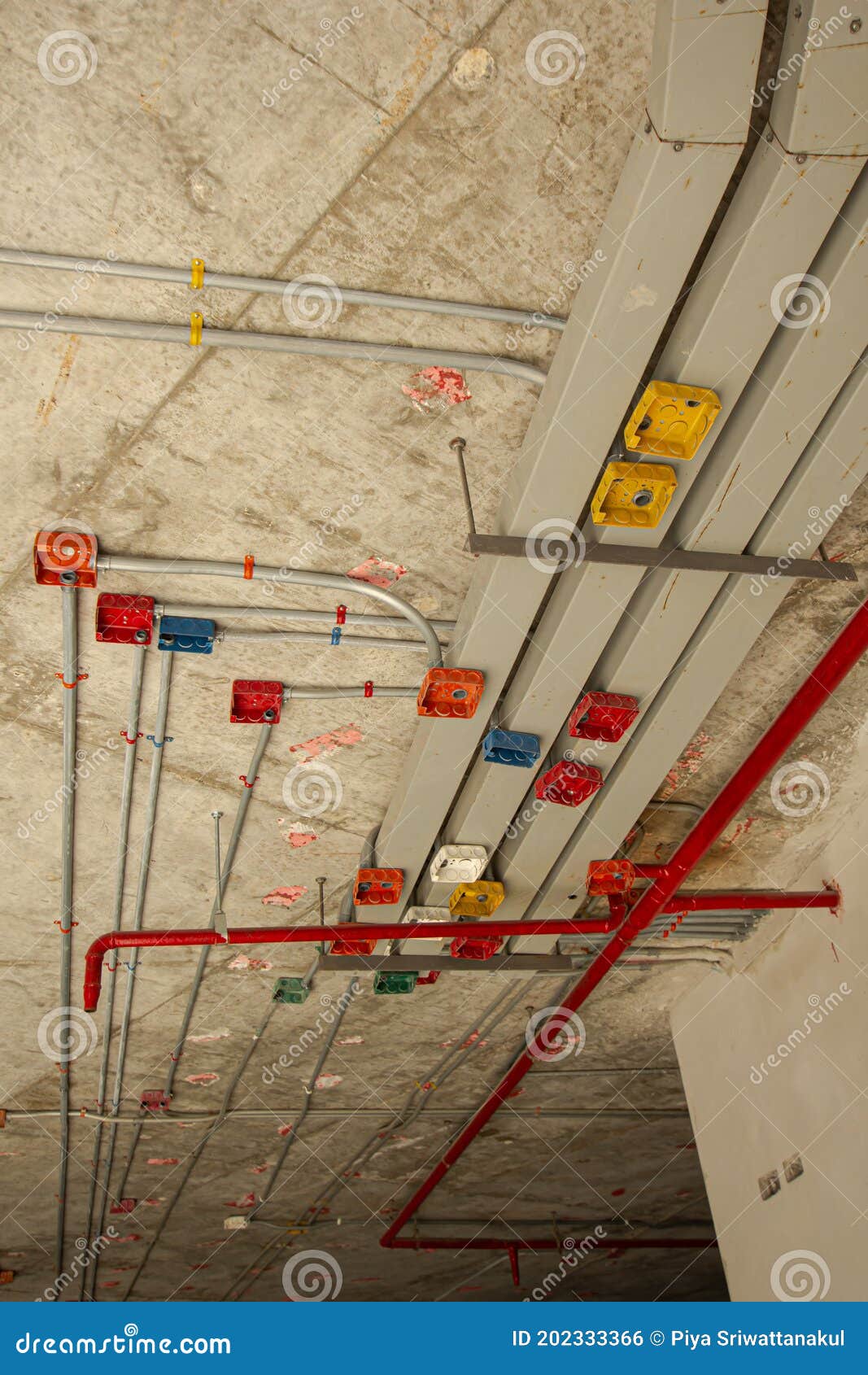 Close Up Electrical Distribution System Installation on Ceiling Stock ...