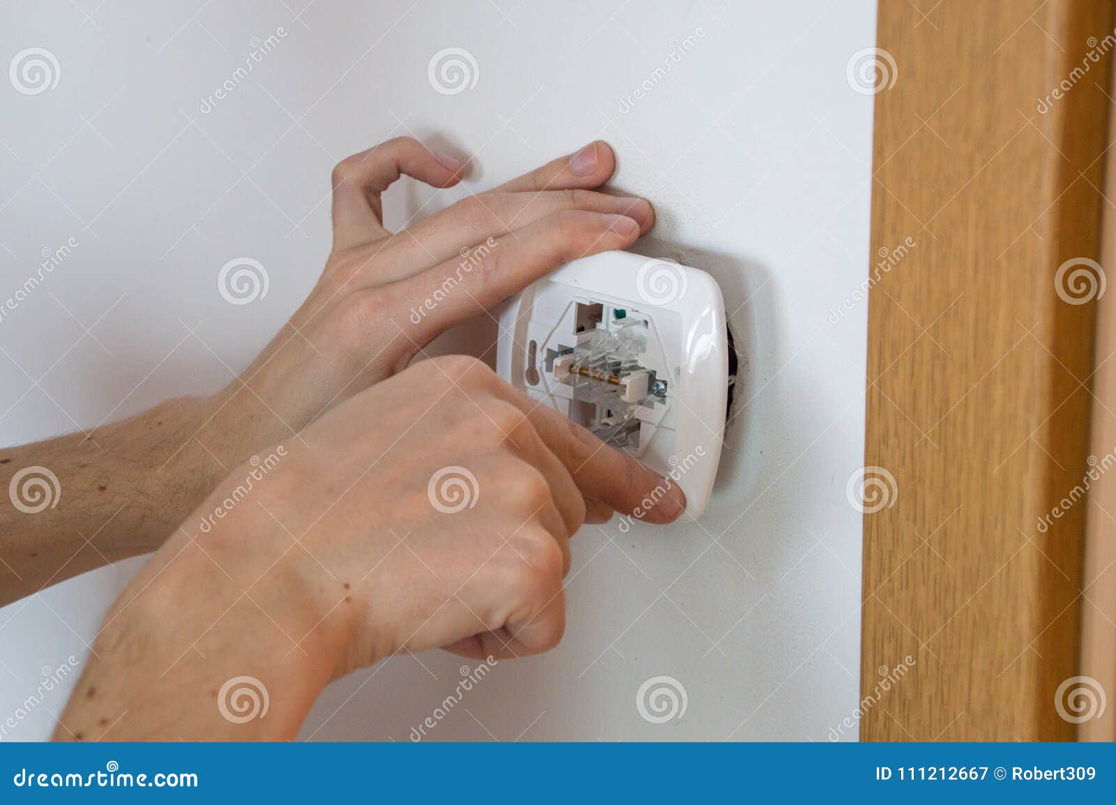 Close-up of for Electrical Hands Who Installing Electrical Light Switch ...