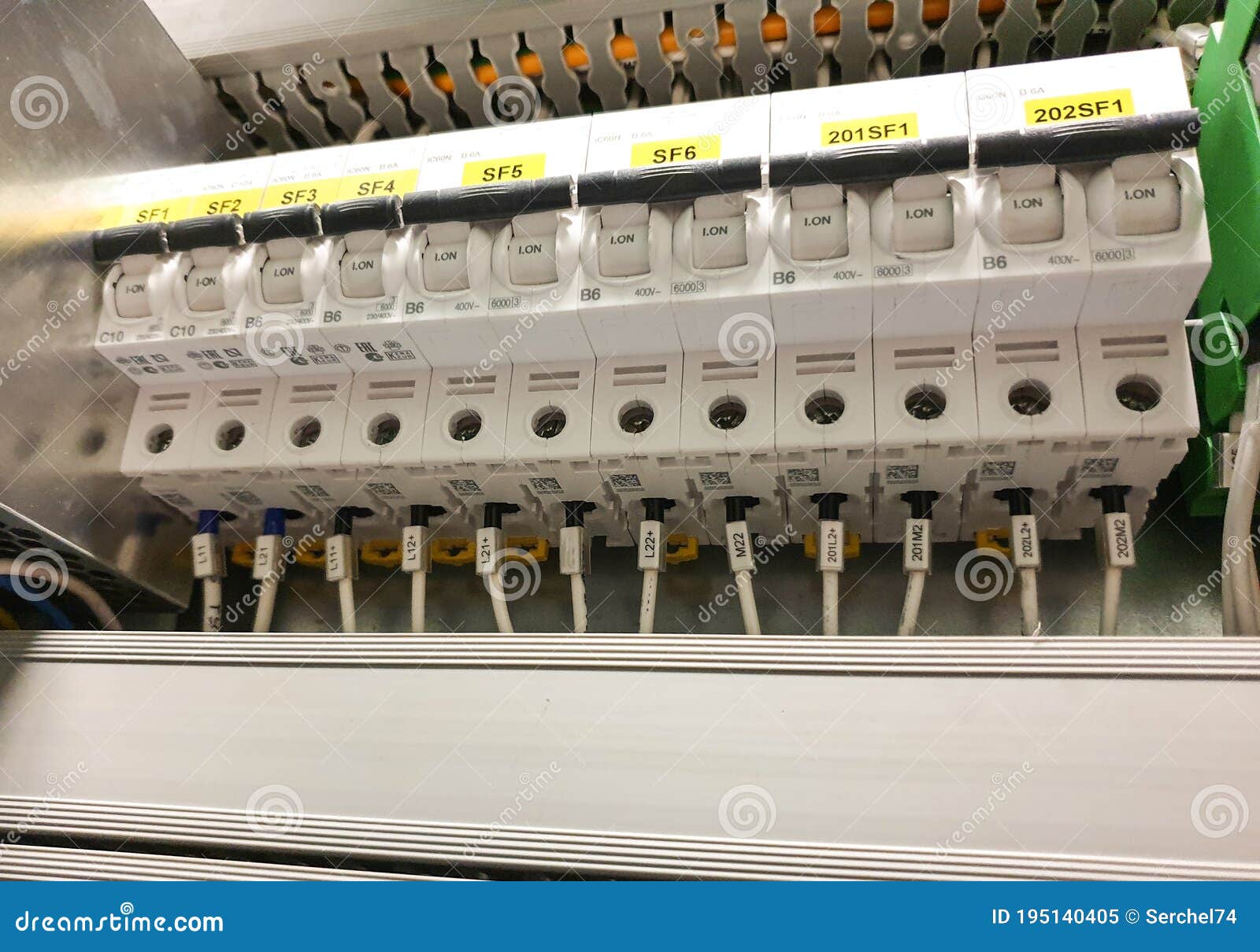 Close-up of Electrical Panel with Circuit Breakers on, Electrical ...