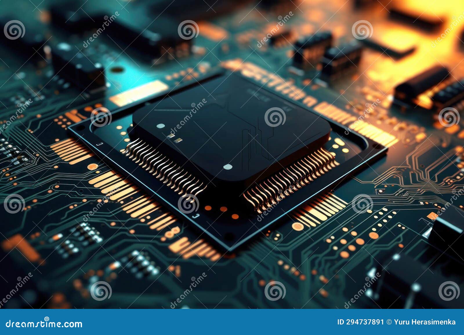 Close-up of an Electronic Board with a Processor or Chip. Development ...