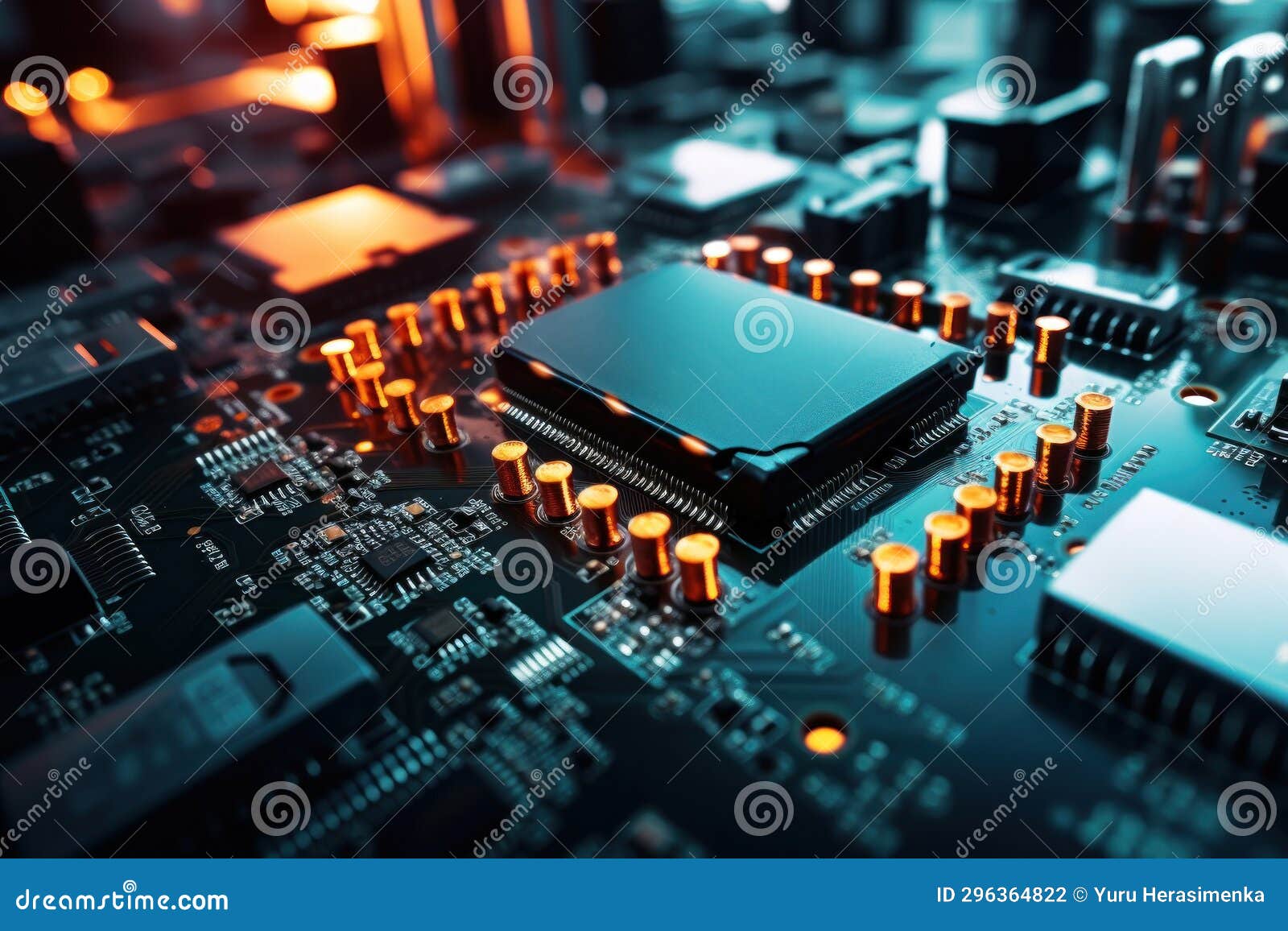 Close-up of an Electronic Board with a Processor or Chip. Development ...