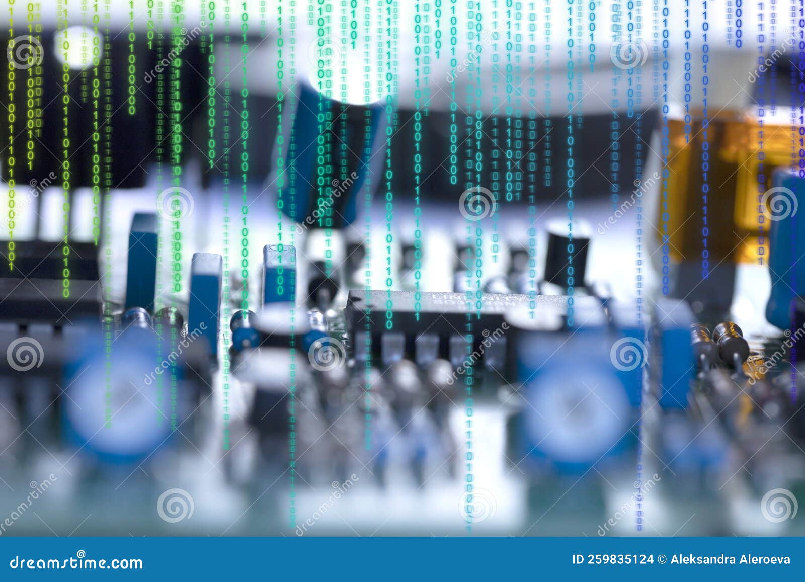 Close-up Electronic Circuit Board with Binary Code. Stock Photo - Image ...