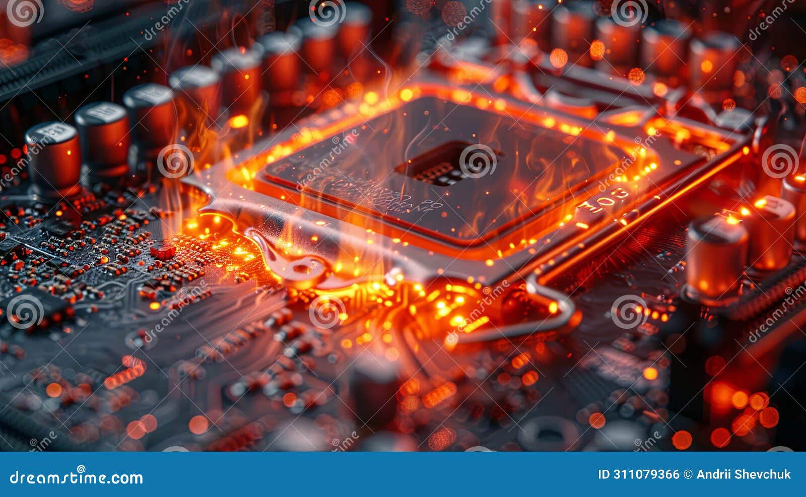 Close-up of Electronic Circuit Board with Processor. Melting Process ...