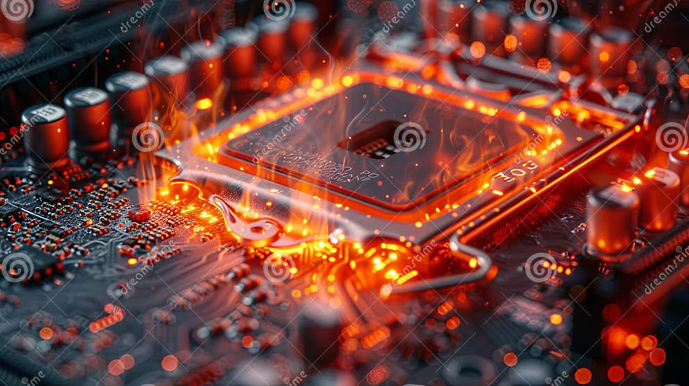 Close-up of Electronic Circuit Board with Processor. Melting Process Stock Illustration ...