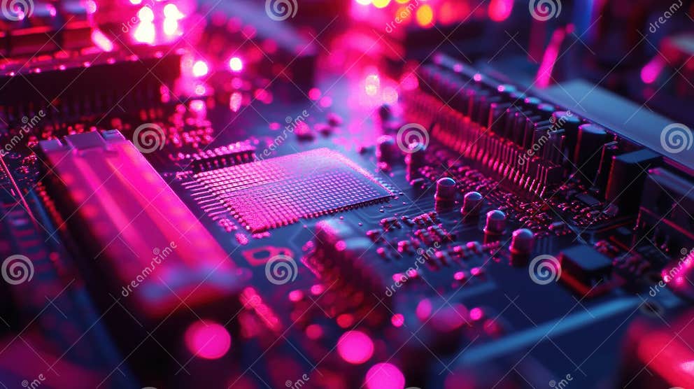Close Up of Electronic Circuit Board Showing Cpu and Components with ...