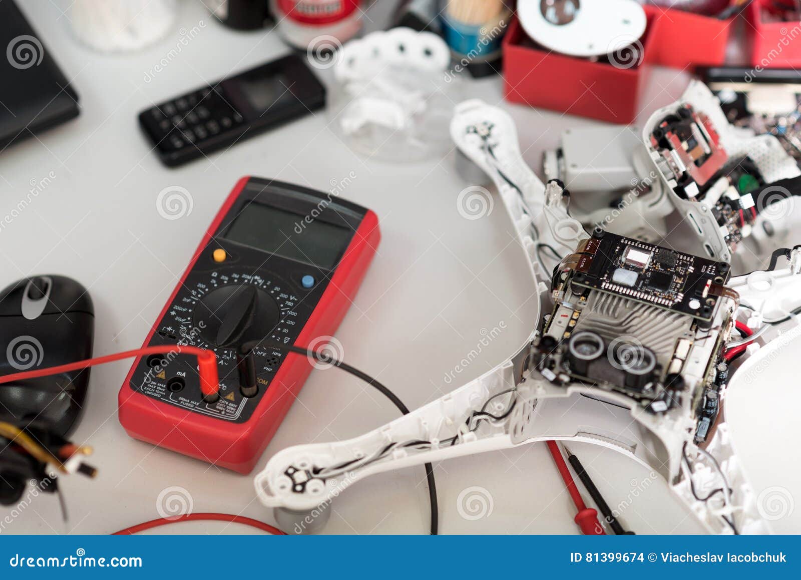 Close Up of Electronic Tester and Motherboard on a Table Stock Photo ...