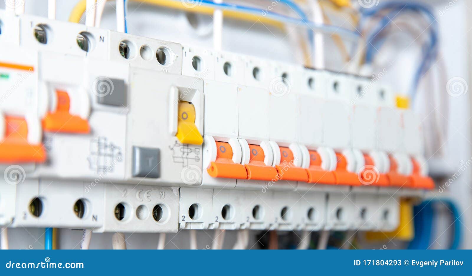 Close Up Elements of Consumer Electric Control Panel Switchboard for ...