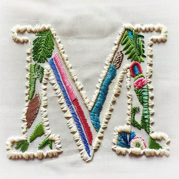 A Close Up of a Embroidered Letter M Stock Image - Image of color ...