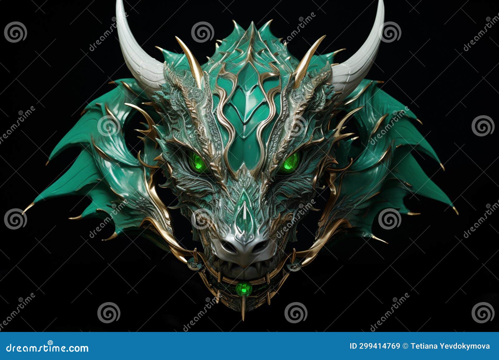 Close Up Emerald Green Dragon Head Decoration, Front View. Isolate on ...