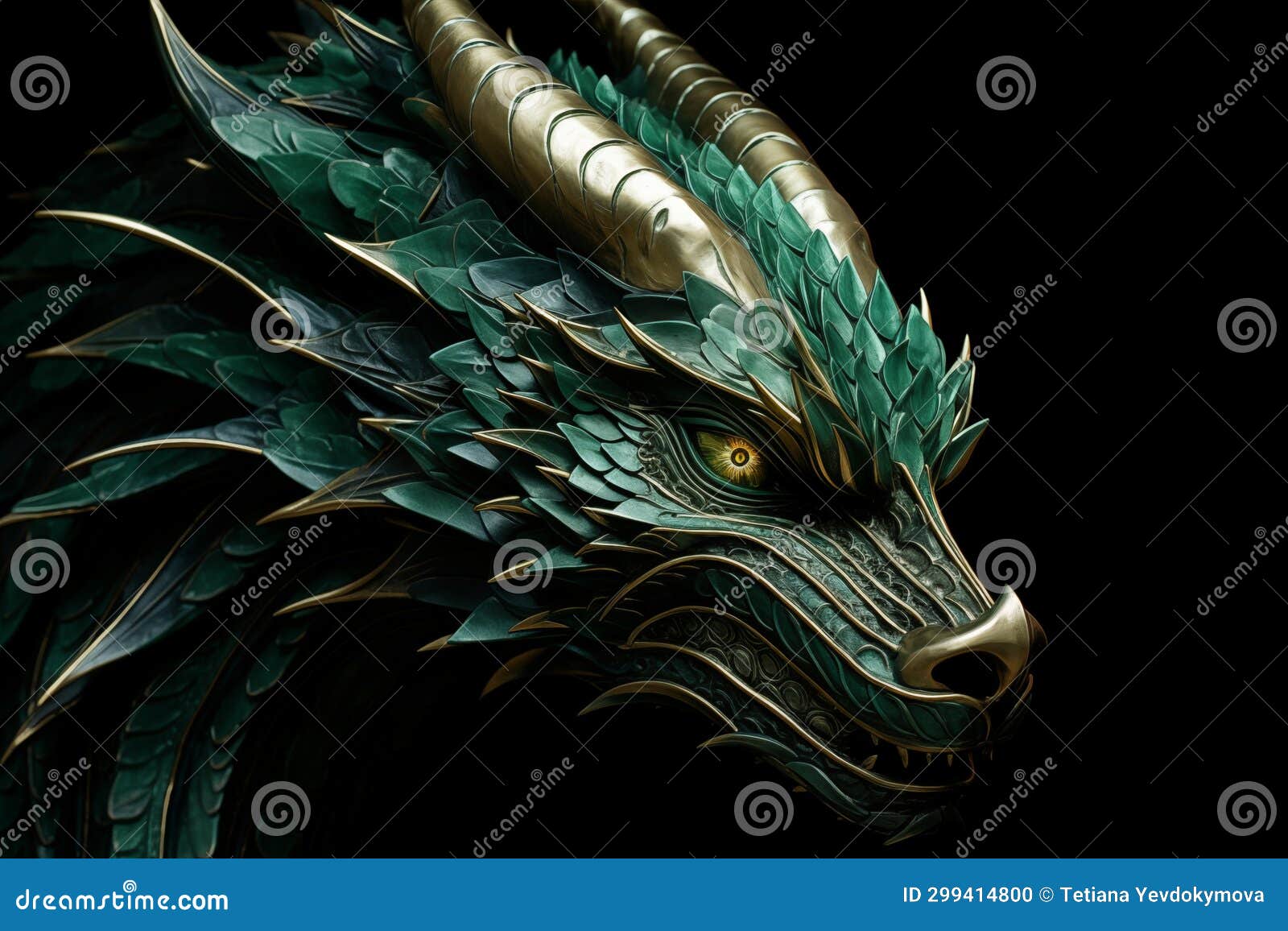 Close Up Emerald Green Dragon Head Decoration, Side View. Isolate on ...