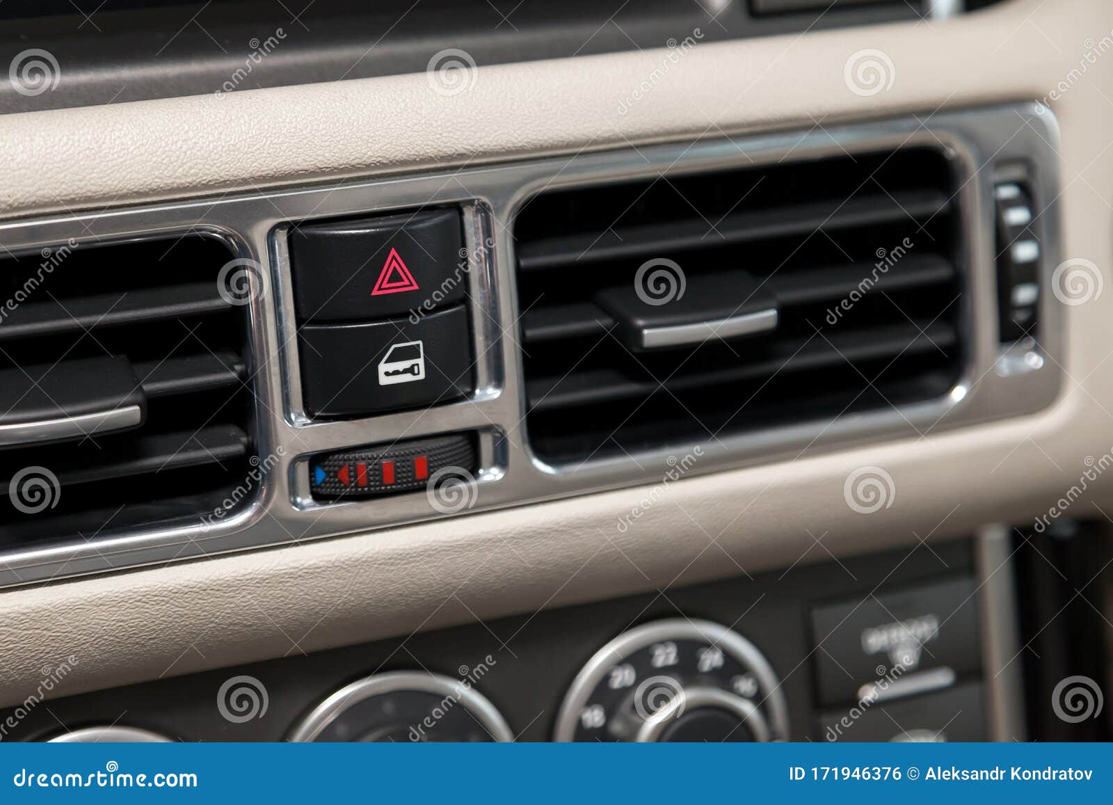 Close-up on Emergency Button with Red Icon on the Car Dashboard ...