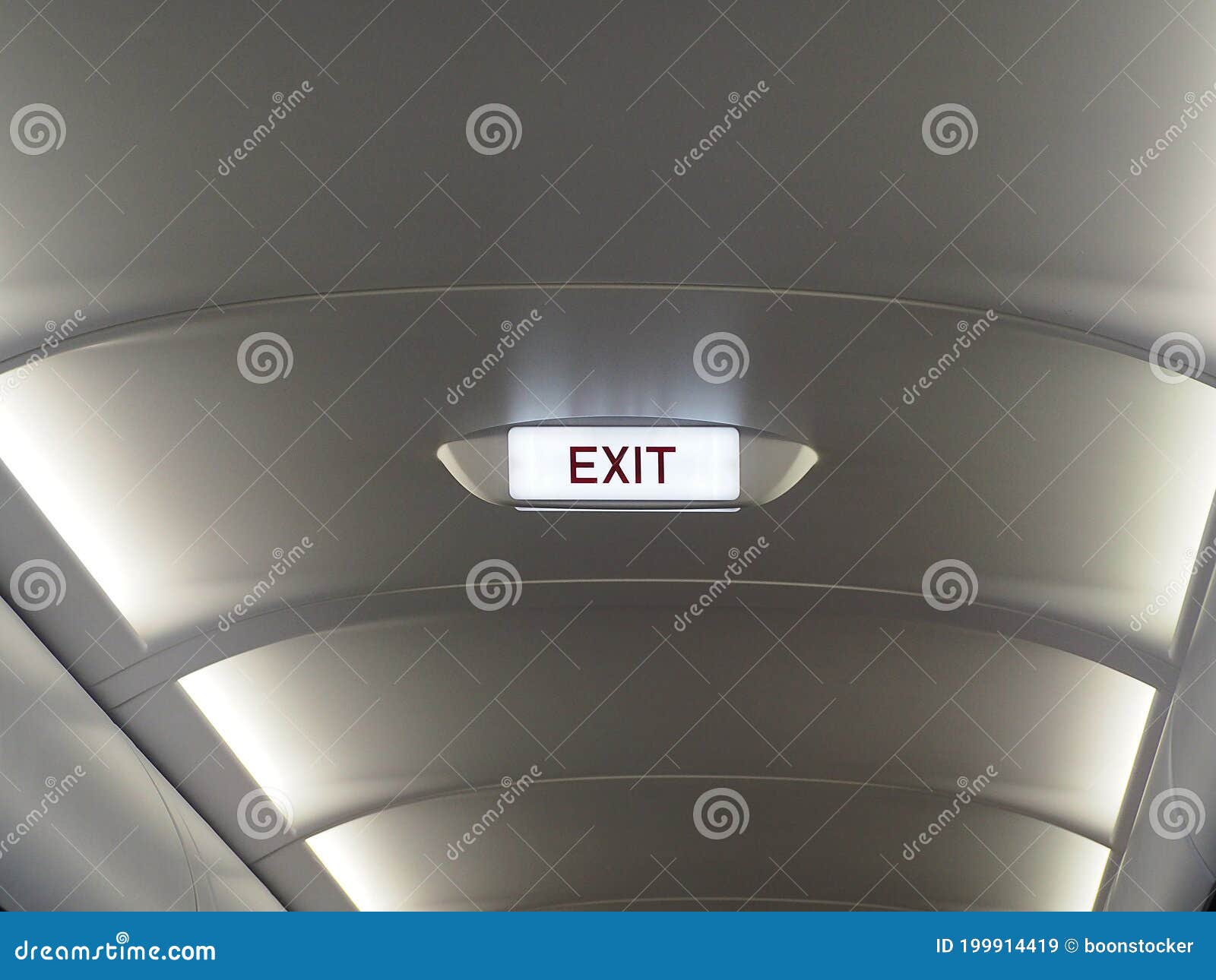 Close-up of Emergency Exit Sign on Plane Stock Image - Image of indoors ...