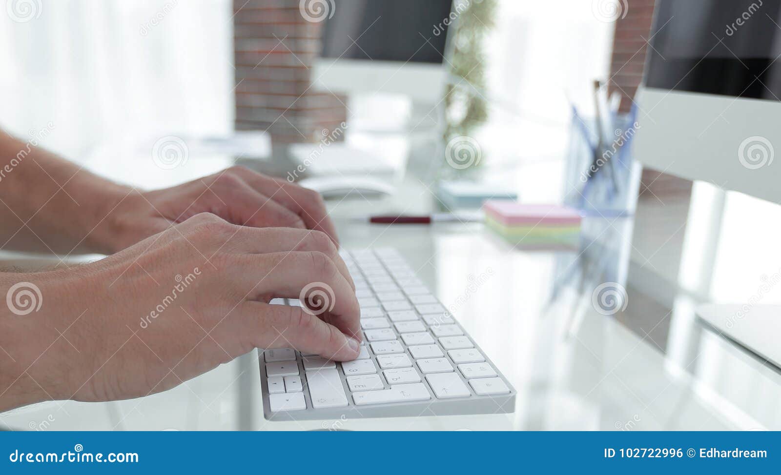 Close-up of an Employee Typing on a Personal Computer Keyboard. Stock ...