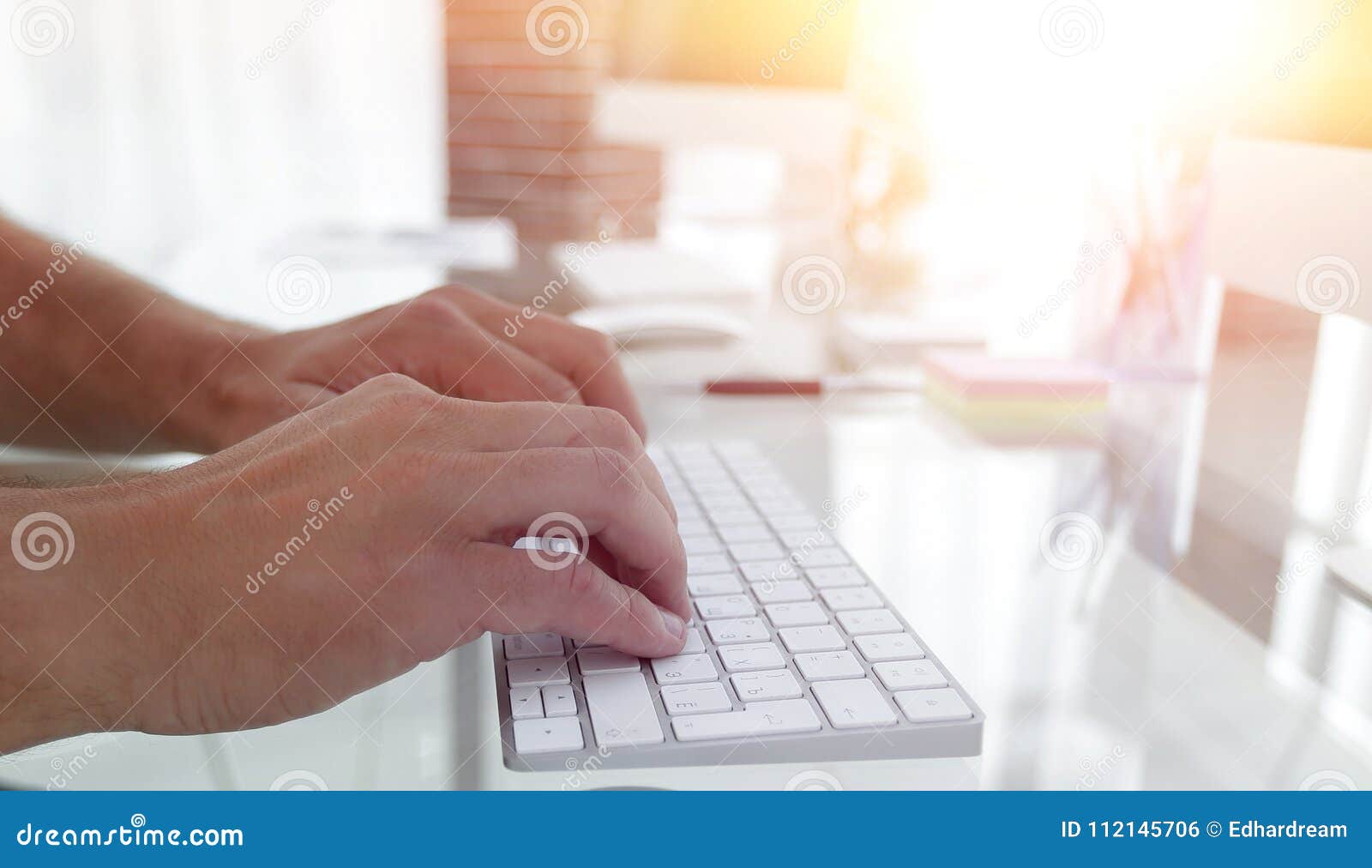 Close-up of an Employee Typing on a Personal Computer Keyboard. Stock ...