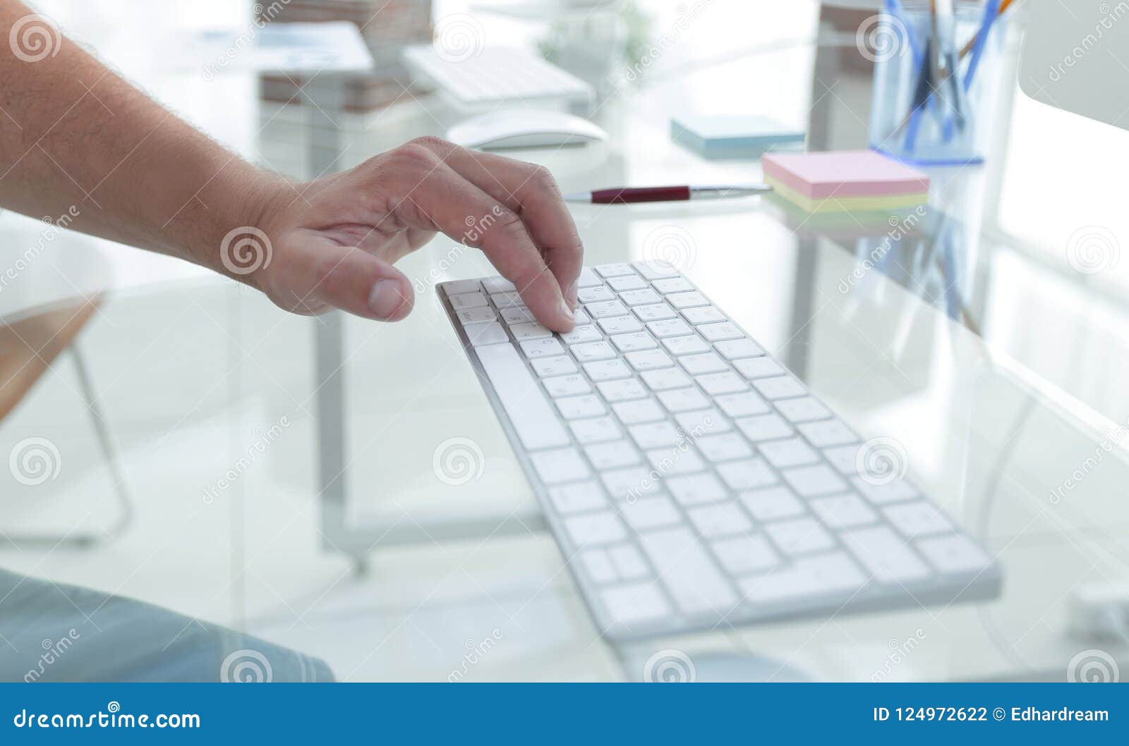 Close-up of an Employee Typing on a Personal Computer Keyboard. Stock ...