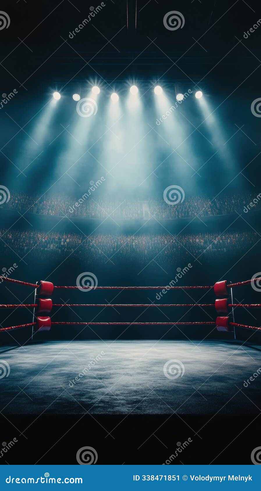 Close-up of Empty Boxing Ring Bathed in Spotlights, with a Blurred ...