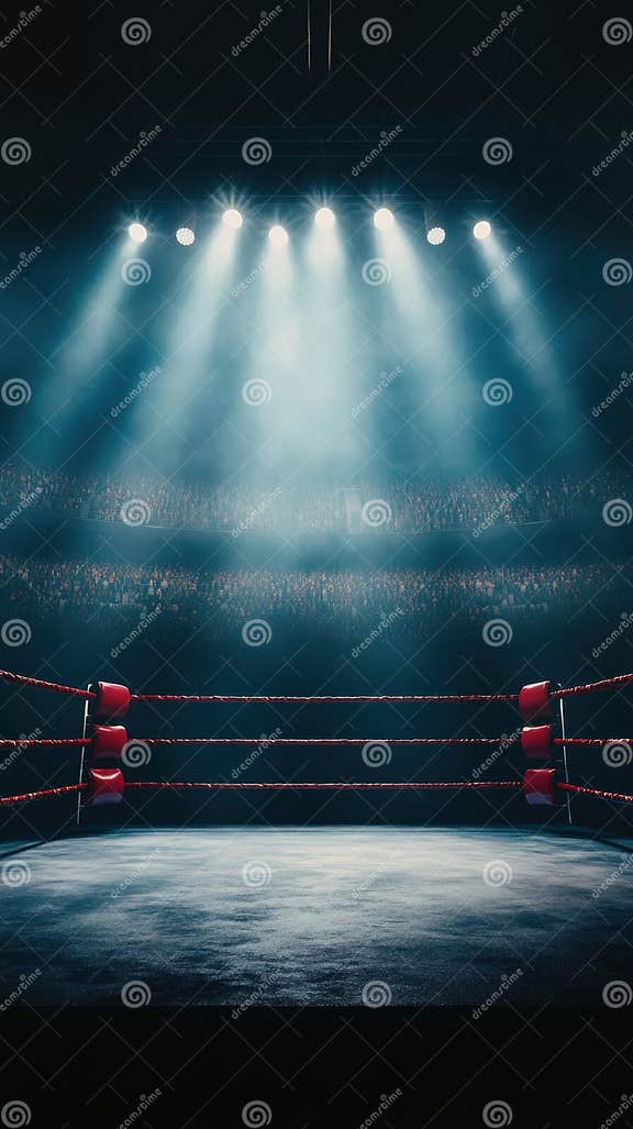 Close-up of Empty Boxing Ring Bathed in Spotlights, with a Blurred ...