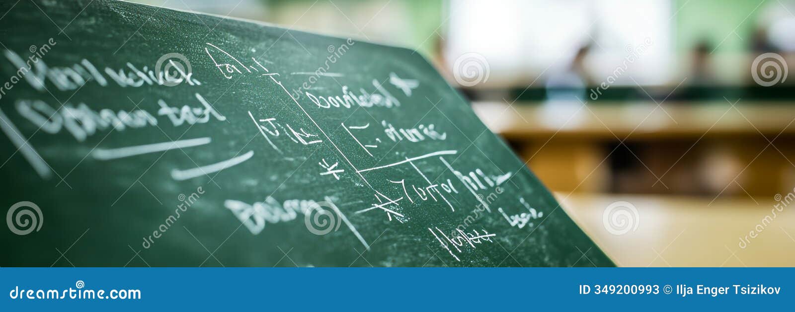 Close-up of an Empty Green Chalkboard with Math Formulas in Focus ...