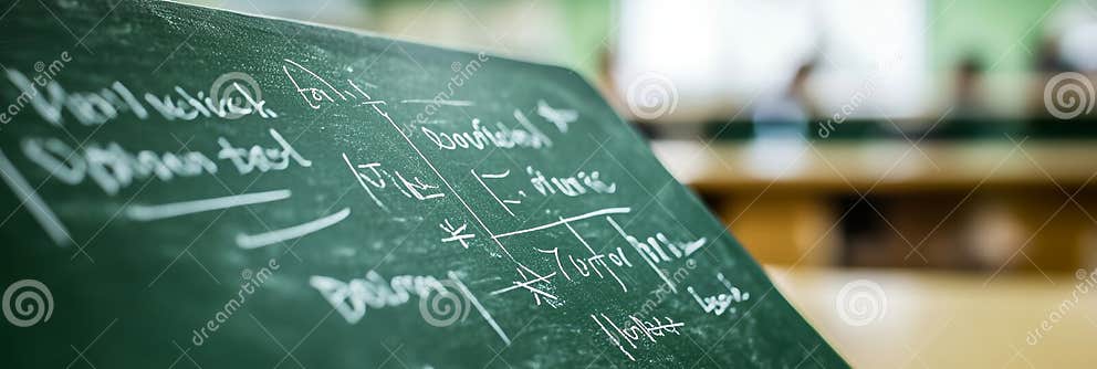 Close-up of an Empty Green Chalkboard with Math Formulas in Focus ...