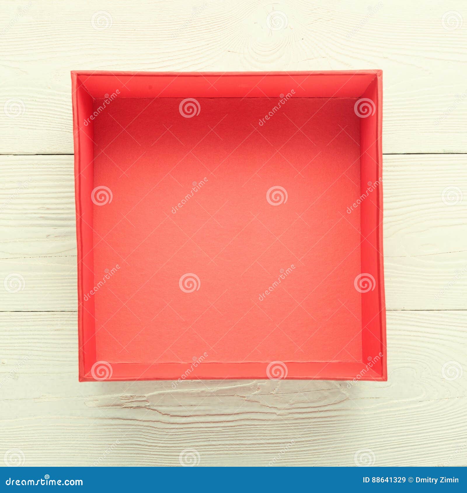 Close-up of Empty Red Box on White Wooden Background Stock Image ...