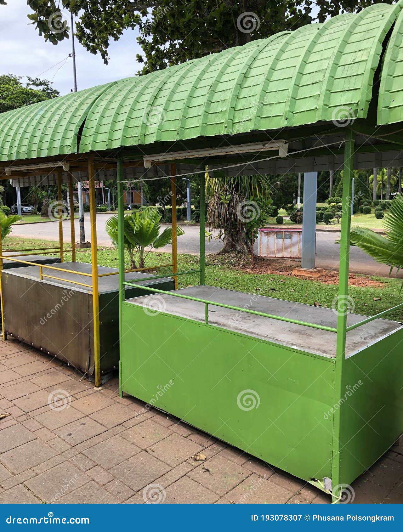 Close Up of Empty Stalls in Park Stock Image - Image of stalls ...