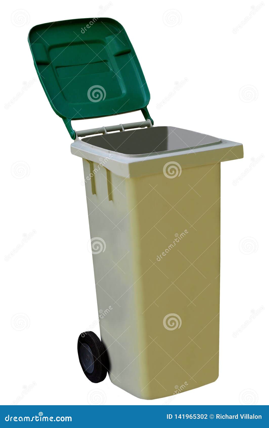 Trash Can with Open Wheel on White Background Stock Photo - Image of ...