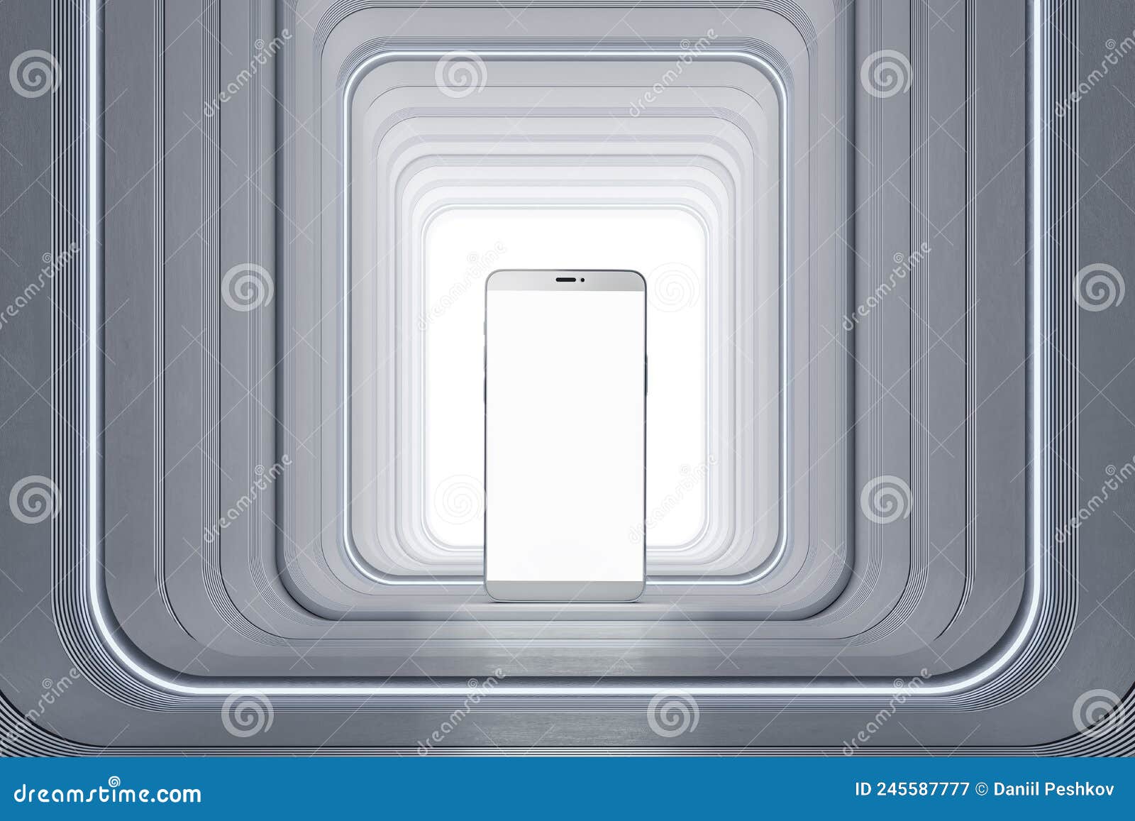 Close Up Of Empty Mobile Phone On Light Pedestal Background ...