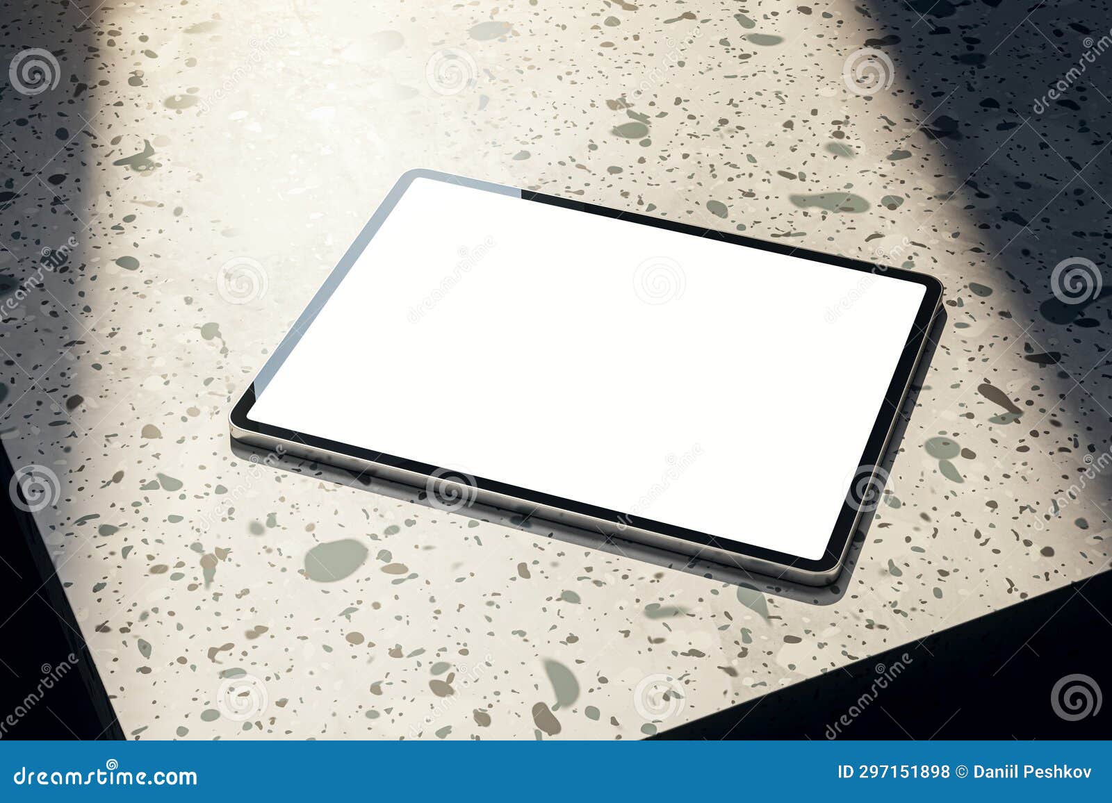 Close Up of Empty Tablet on Spotted Table. Mock Up, 3D Rendering Stock ...