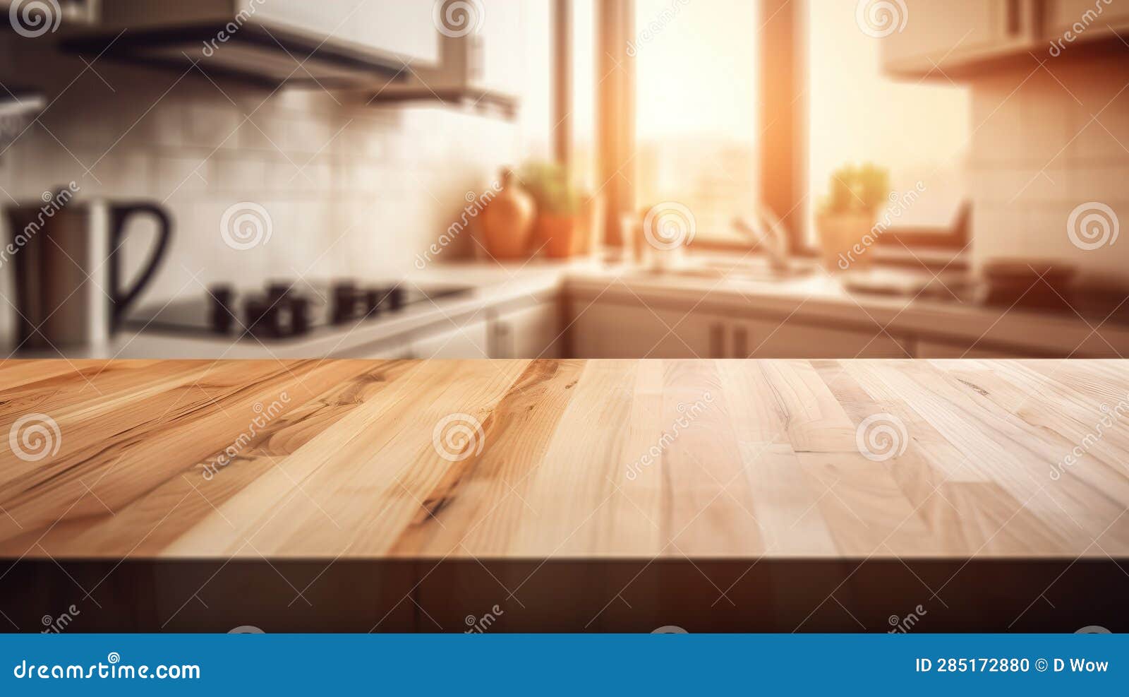 Close Up of Empty Wood Table on Kitchen. Modern Empty Kitchen, Mockup ...
