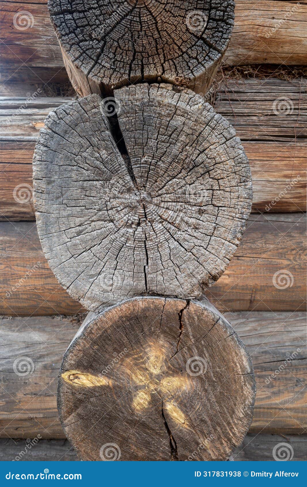 Close-up of End of an Old Logs in a Wooden Building Structure of Wall ...