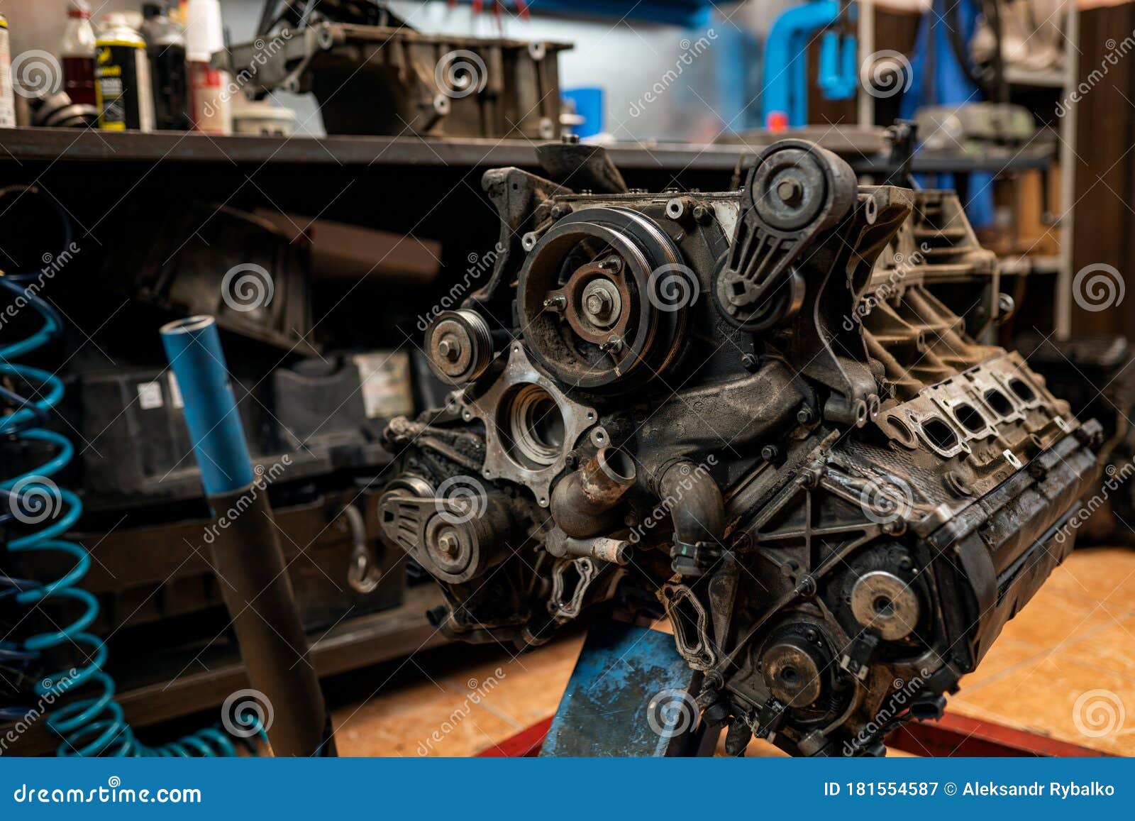 Close-up of the Engine. Automotive Engine Replacement and Repair Stock ...