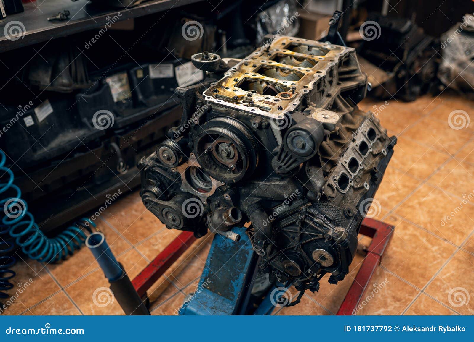 Close-up of the Engine. Automotive Engine Replacement and Repair Stock ...
