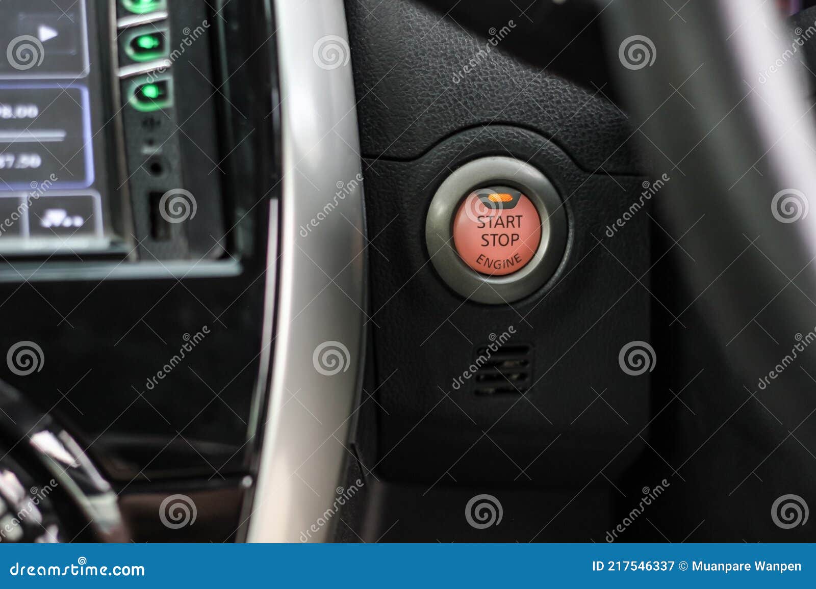 Close Up Engine Car Start Button. Stock Image - Image of interior ...