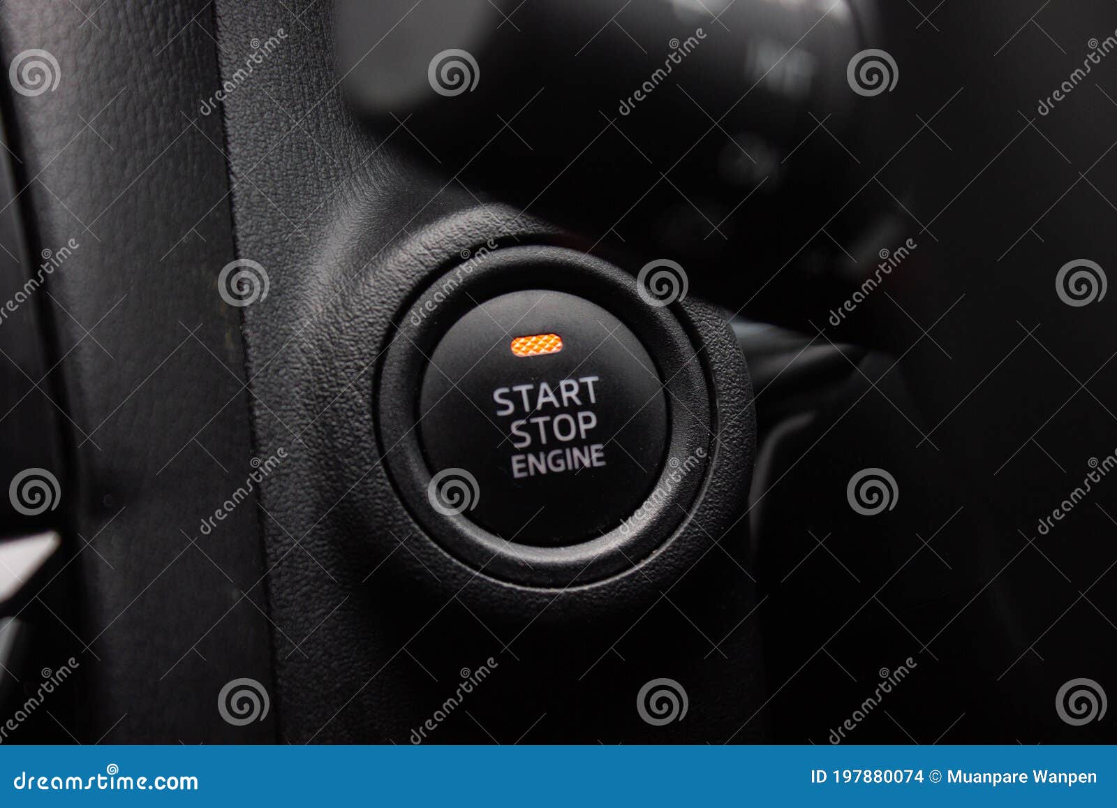 Close Up Engine Car Start Button. Start Stop Engine Modern New Car ...
