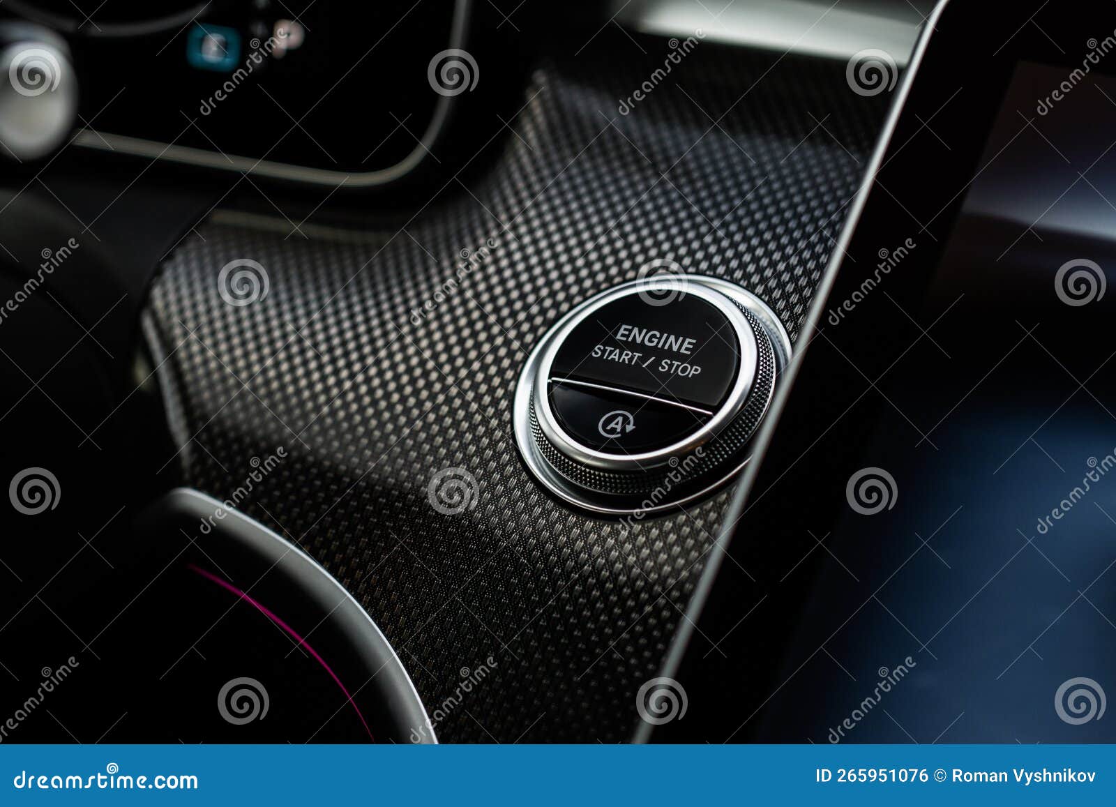 Close Up Engine Car Start Stop Button. Modern Car Interior Details ...