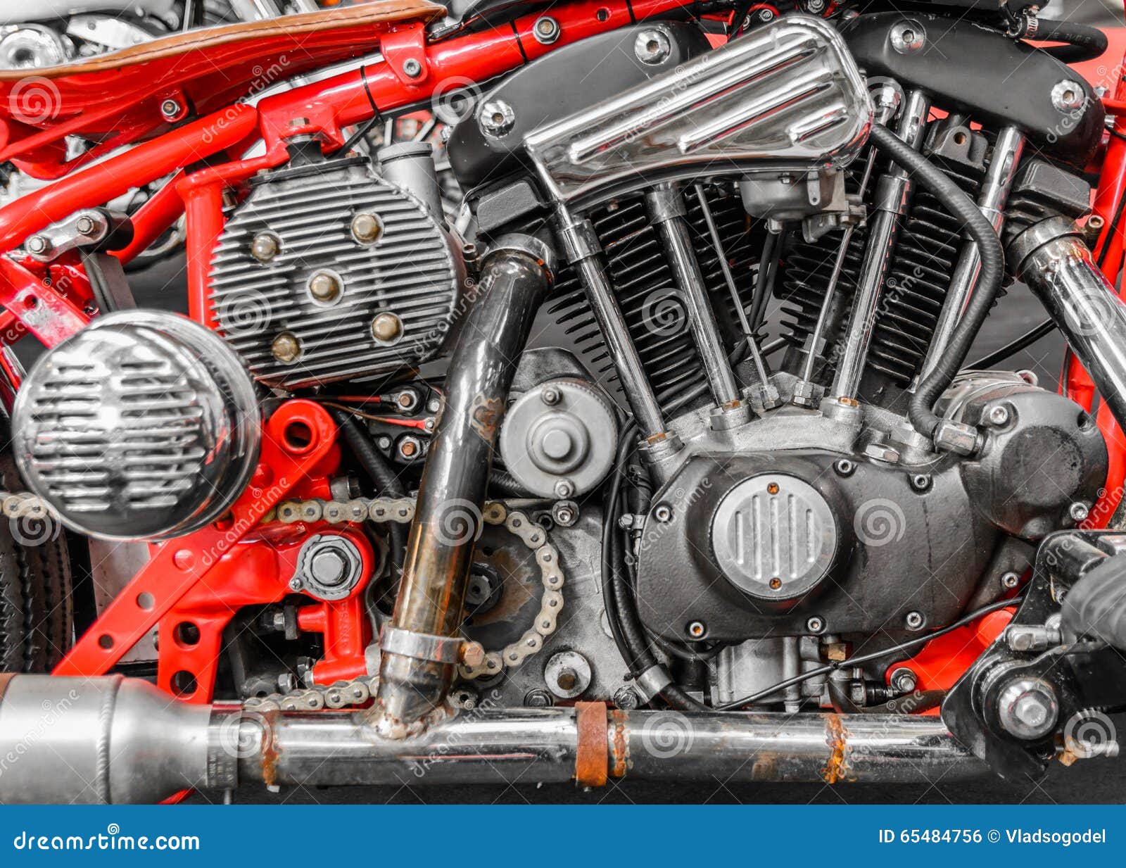 Close-up of an Engine on a Chopper Bike. Horizontal Side View of Stock ...