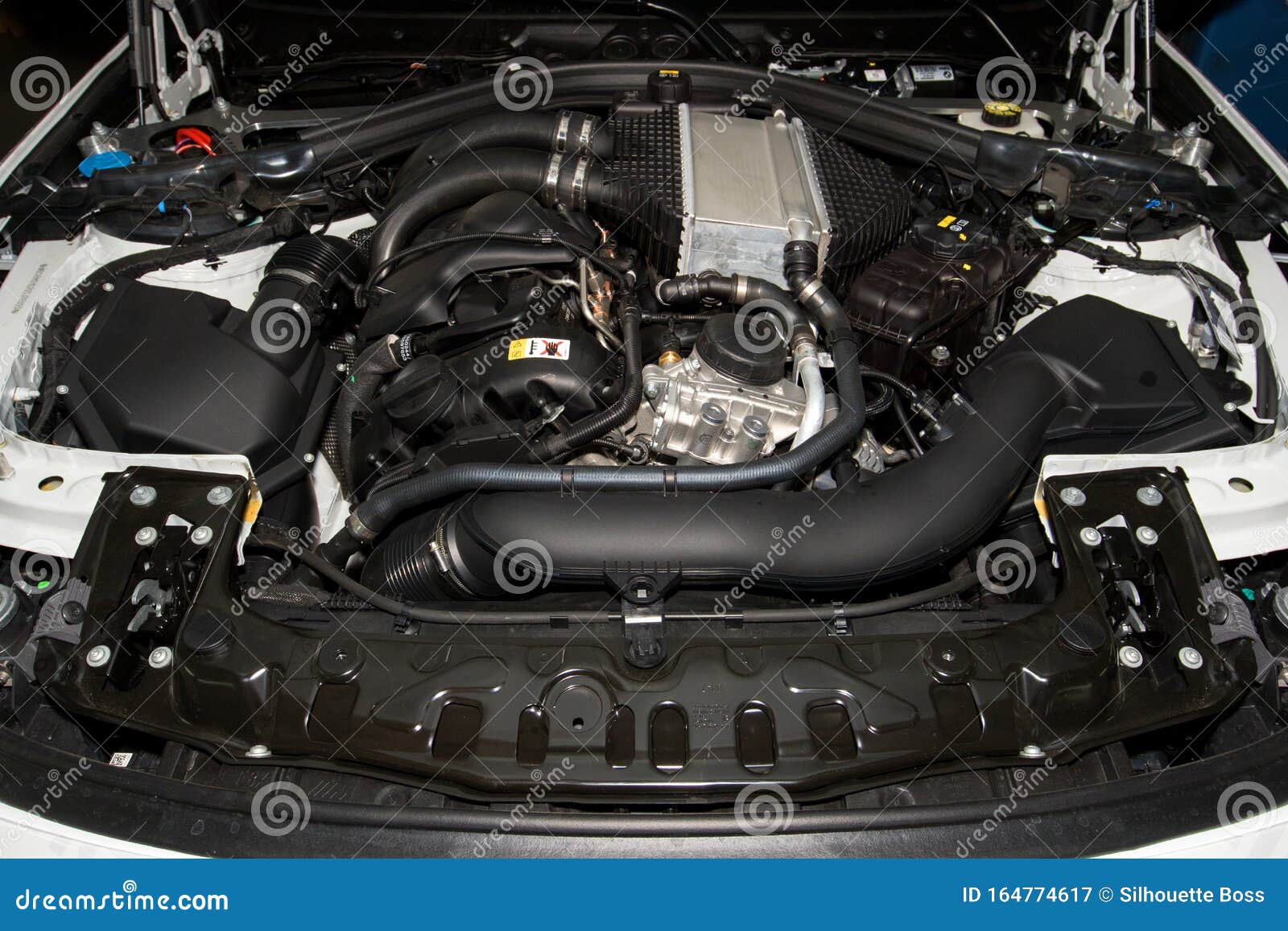 Close Up of the Engine. Internal Combustion Engine Front View Built in ...
