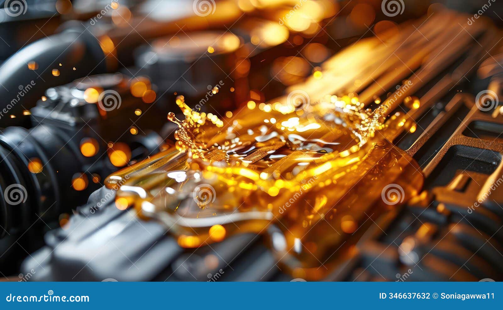 Close-up of Engine Oil Splashing on a Car Engine Component Stock ...