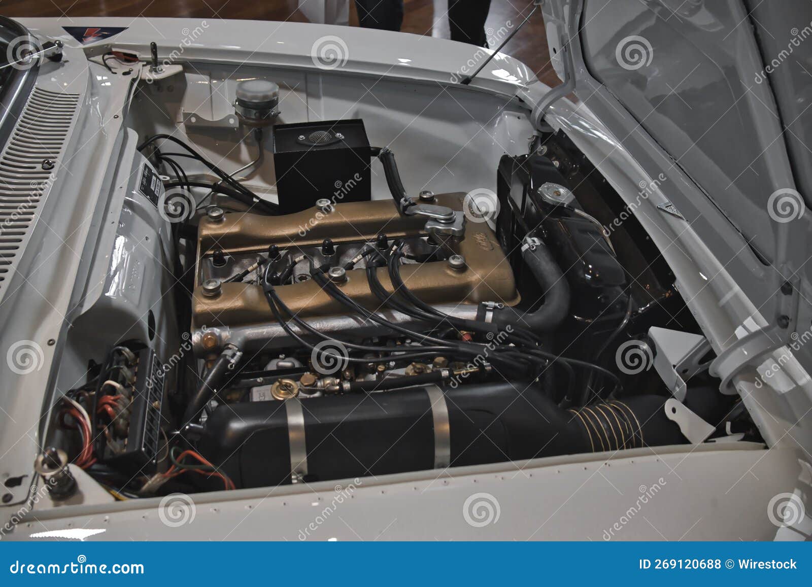 Close-up of the Engine of a White Classic Alfa Romeo Rally Car ...